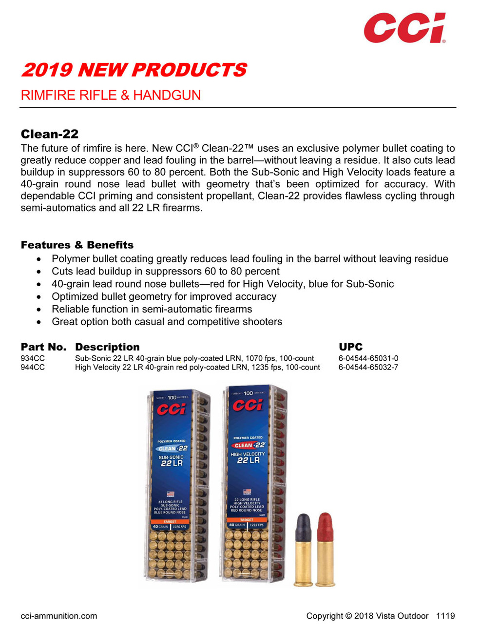 CCI Clean-22 High Velocity, .22 LR, 40 Grain, Red Poly-Coated Lead ...