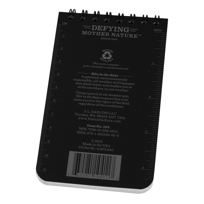 Rite in the Rain 3" x 5" Field Interview Notebook, Black Cover