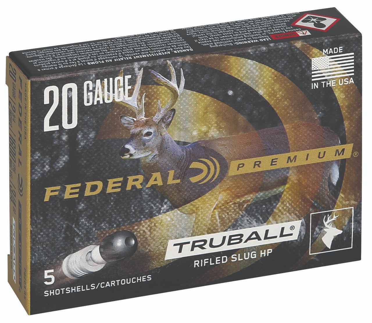 Federal Premium TruBall Rifled Slug, 20 Gauge, 2.75", 3/4 oz, 5 Rounds